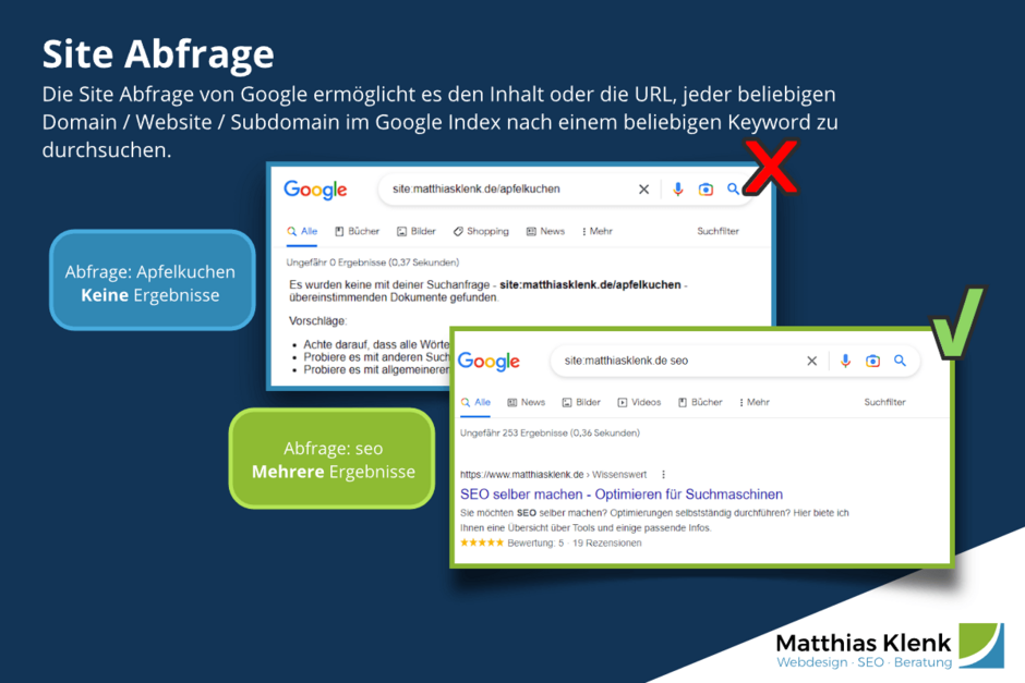 Gesamte Website durchsuchen mit Google Site-Abfrage